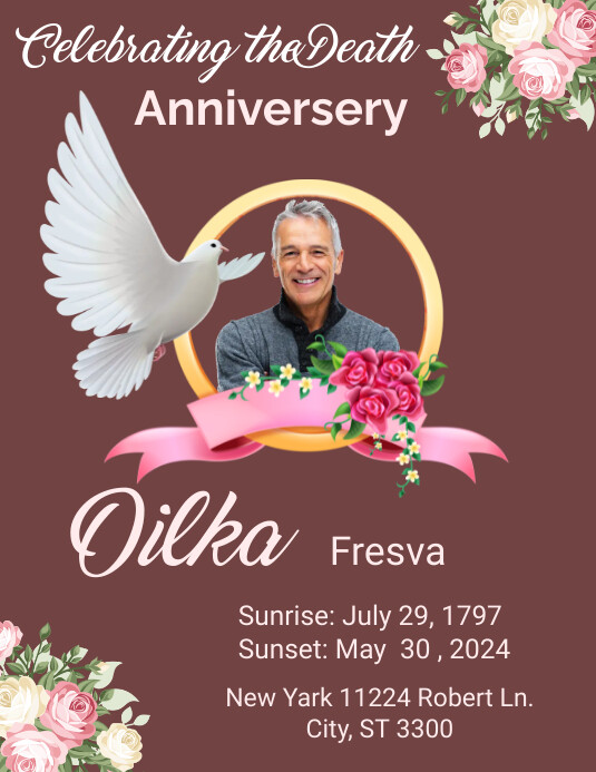 Brown Funeral Flyers Flyer (us Letter) Template | PosterMyWall