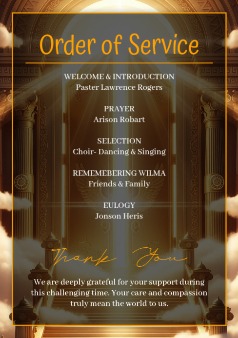 Brown Funeral Memorial Service A5 Template | PosterMyWall