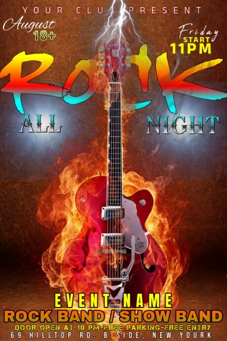 Brown Futuristic Rock All Night Poster Template | PosterMyWall