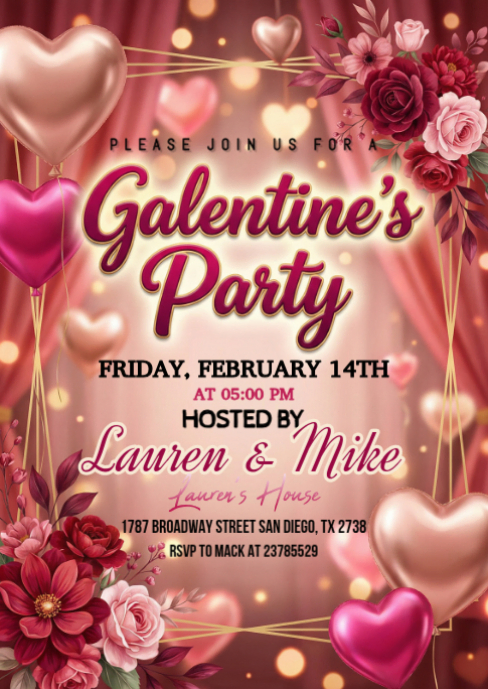 Brown Galentine's Party A6 Template | PosterMyWall