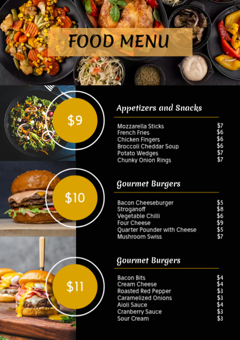 Black Food Menu A4 Template | PosterMyWall