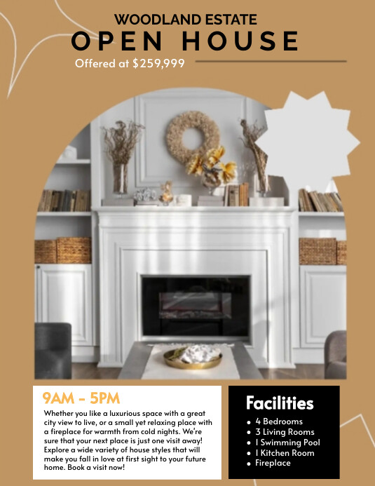 Copy of Brown Geometric Woodland Estate Open House Fl | PosterMyWall