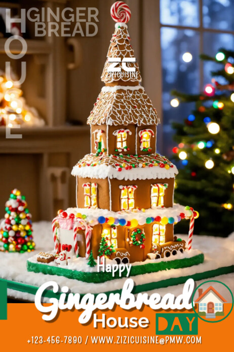 Brown Gingerbread House Day Poster Templat | PosterMyWall
