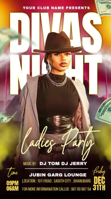Szablon Brown Gradient Friday Ladies Night Divas Party Flyer Instagram ...