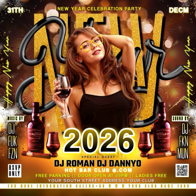 Brown Gradient New Year 2026 Celeberatio Party Flyer Square (1:1 ...