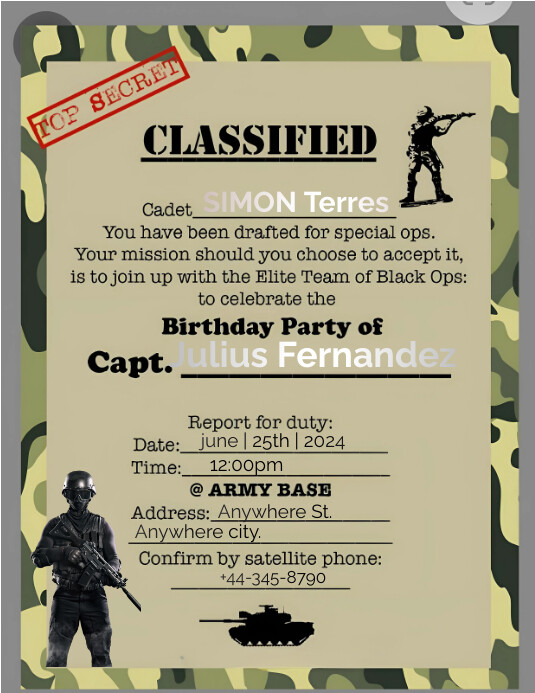 Official Army Invitation Template