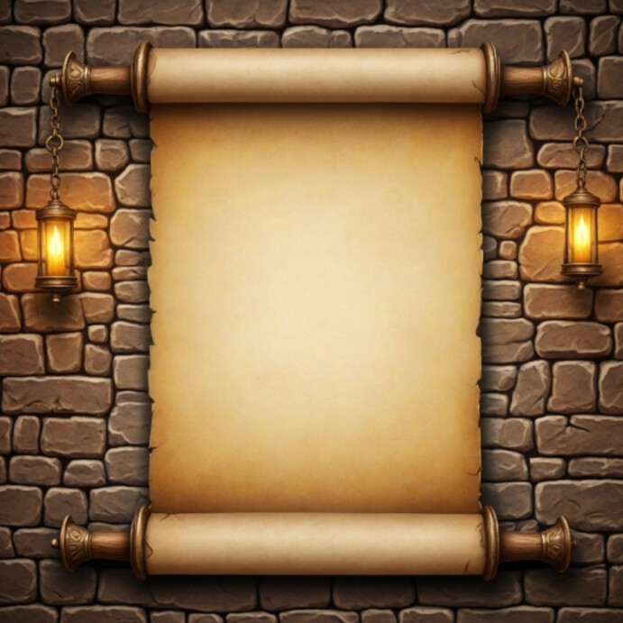 Brown Grunge Bible Scroll Template On Brick Wall With Neon Light ...