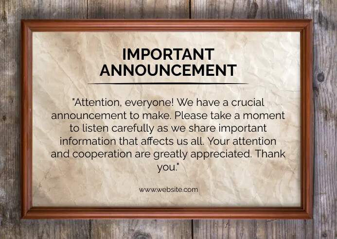 Brown Grunge Important Announcement Notificat Template | PosterMyWall