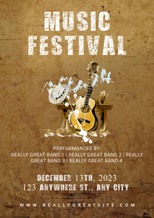 Brown Grunge Music Fest Flyer Portrait Template | PosterMyWall