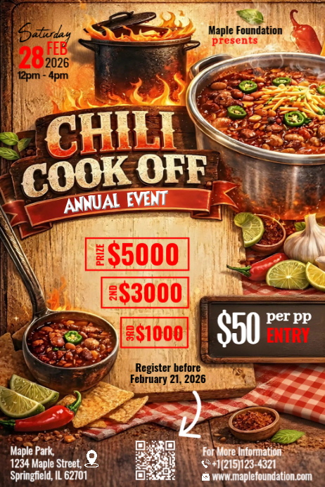 Brown Grunge Retro Chili Cookoff Annual Event Flyer Design Poster ...
