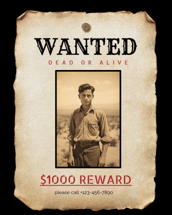 Brown Grunge Wanted Instagram Portrait เทมเพลต | PosterMyWall