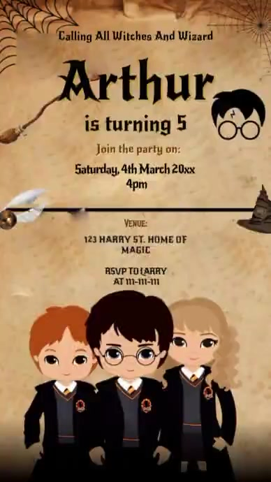 Brown Harry Potter Birthday Digital Display (9:16) Template | PosterMyWall
