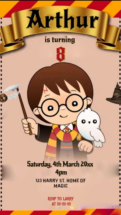 Brown Harry Potter-themed Birthday Party Digital Display (9:16 ...