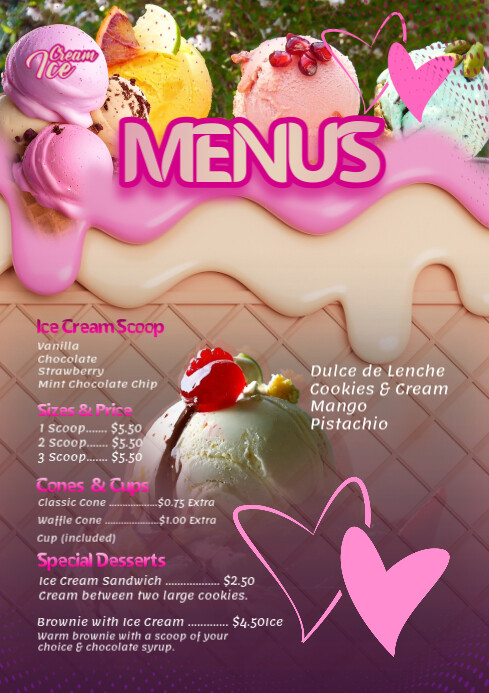 Plantilla de Brown Ice Cream Menus Poster A4 | PosterMyWall
