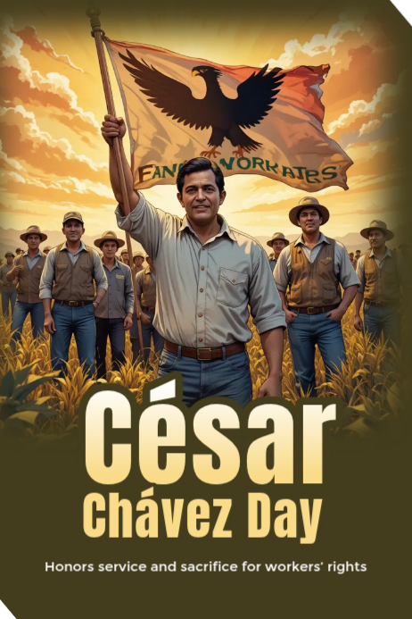 Brown Illustrative César Chávez Day Poster Template | PosterMyWall
