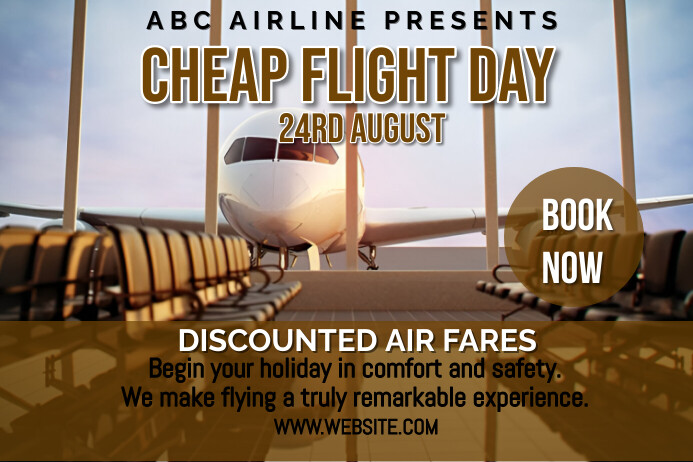 Brown Illustrative Cheap Flight Day Poster Template | PosterMyWall