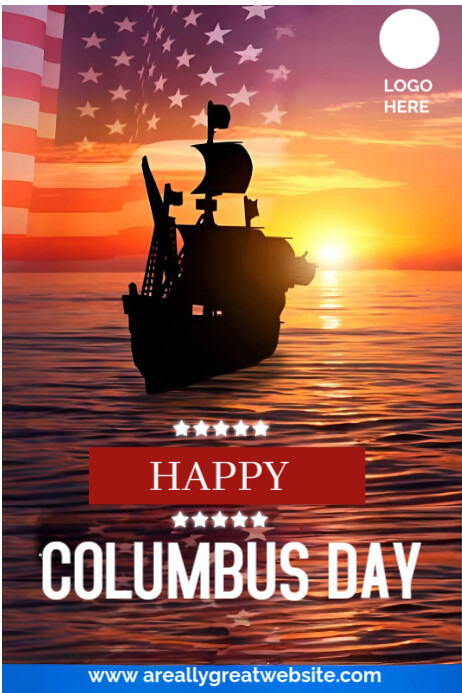 Brown Illustrative Columbus Day Poster Template | PosterMyWall