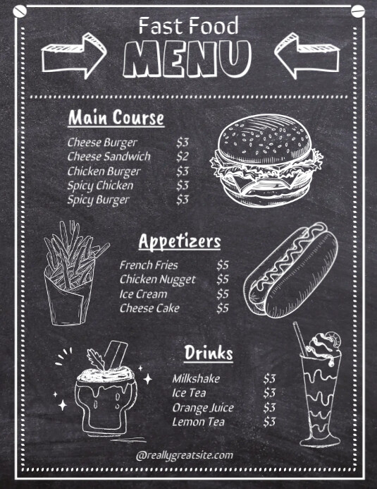 Brown Illustrative Dark Gray Fast Food Menu Flyer (us Letter) Template ...