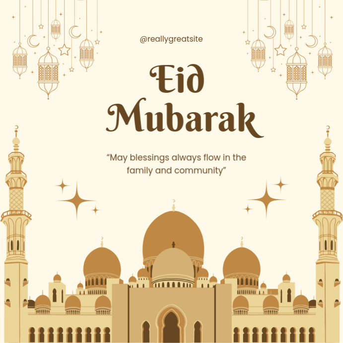 Brown Illustrative Eid Mubarak Instagram Post Template | PosterMyWall