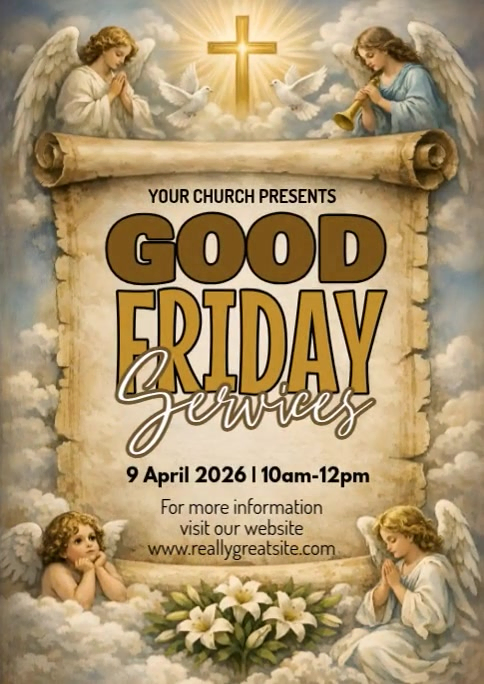 Brown Illustrative Good Friday Church Service A6 Video Template ...