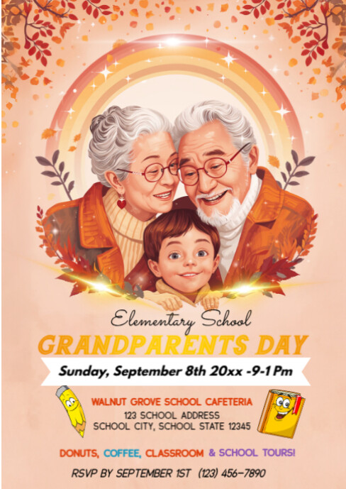 Copy of Brown Illustrative Grandparents Day Invitation A6 | PosterMyWall