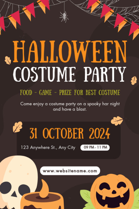 Brown Illustrative Halloween Costume Party Poster Template | PosterMyWall