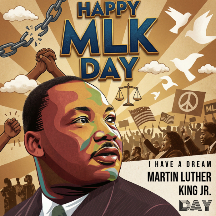 Plantilla de Brown Illustrative Happy Mlk Day Square (1:1) | PosterMyWall