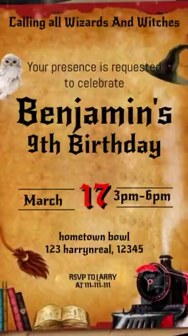 Brown Illustrative Harry Potter Birthday Party Digital Display Video ...