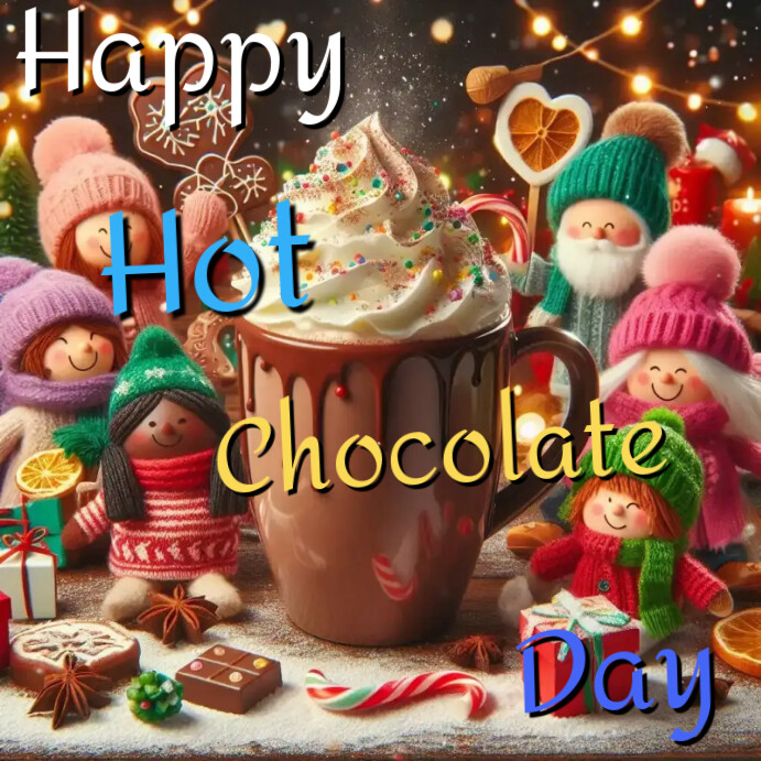 Brown Illustrative Hot Chocolate Day Instagram Post Template | PosterMyWall