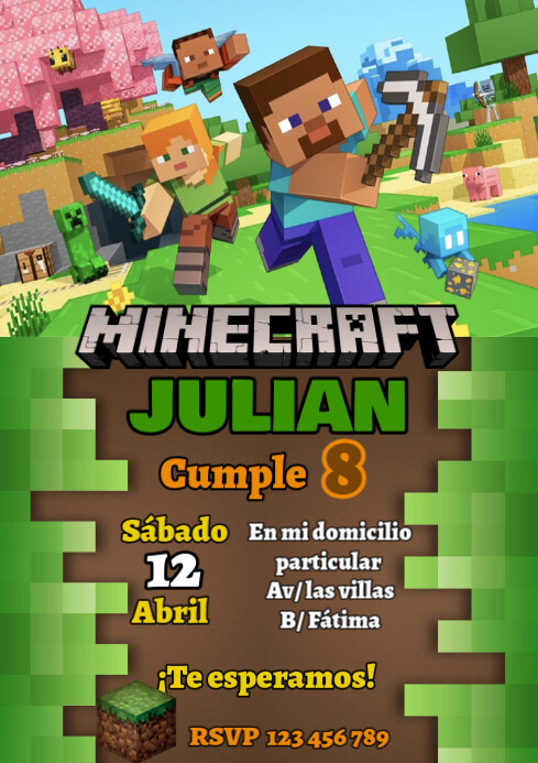 Plantilla de Brown Illustrative Invitación De Cumpleaños De Minecraft ...