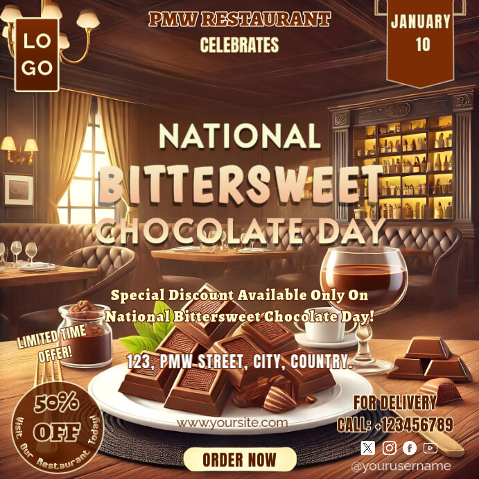 Brown Illustrative National Bittersweet Chocolate Day Instagram Post Template | PosterMyWall