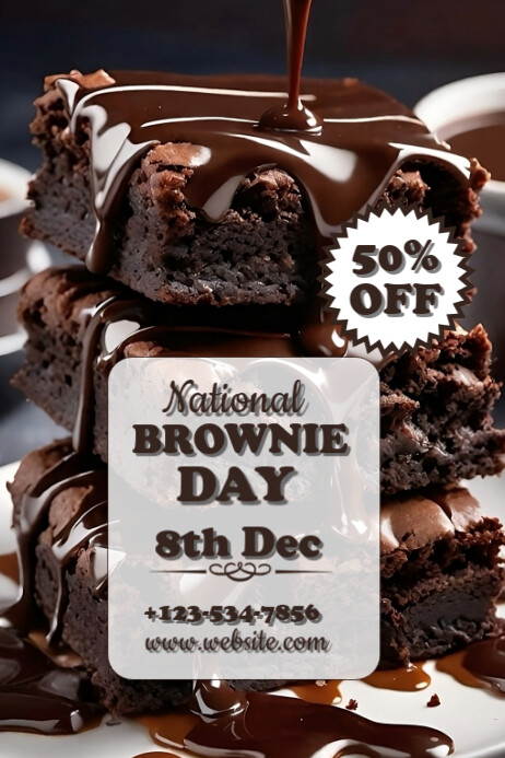 Brown Illustrative National Brownie Day Poster Template | PosterMyWall