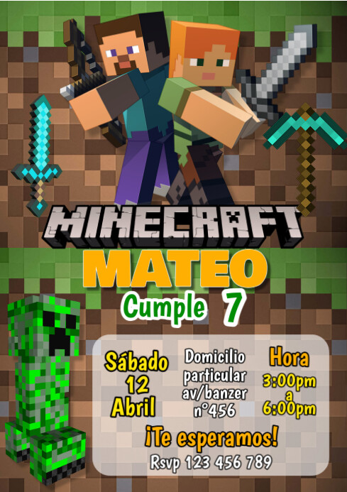 Brown Illustrative Plantilla Para Invitación De Cumpleaños De Minecraft ...