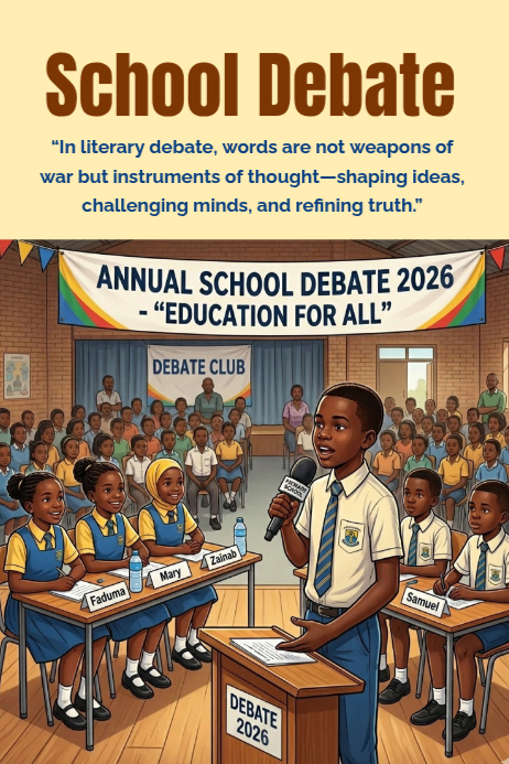 Brown Illustrative School Debate Poster Template | PosterMyWall