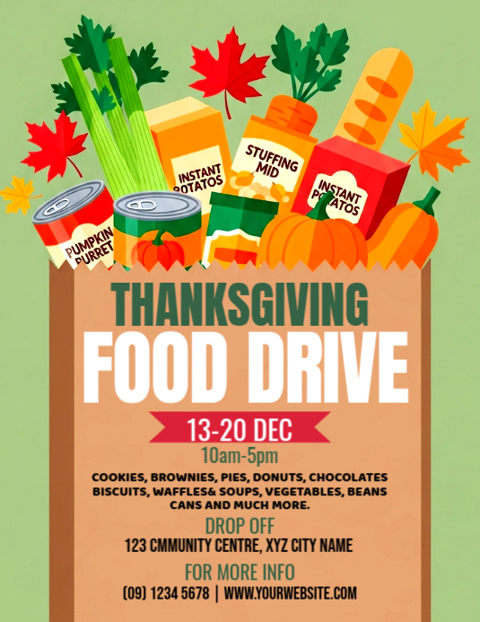 Brown Illustrative Thanksgiving Food Drive Flyer (us Letter) Template ...