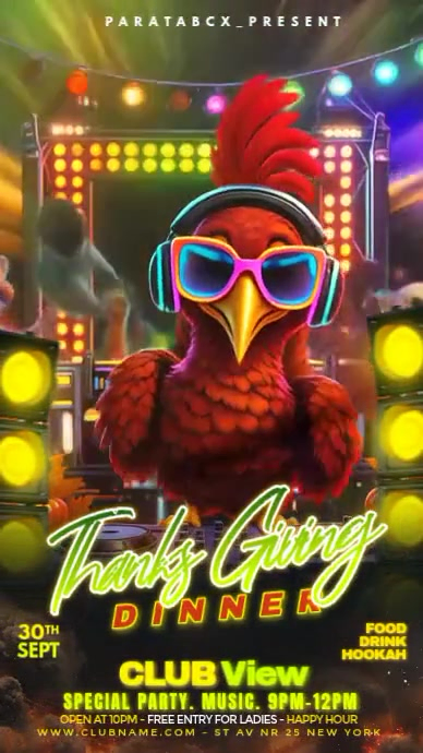 Brown Illustrative Thanksgiving Night Party – Funky Turkey With ...