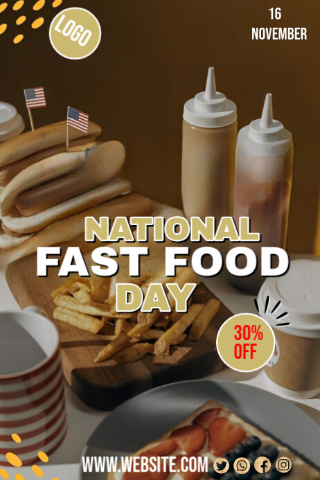 Brown Joyful National Food fast Day Poster Template | PosterMyWall