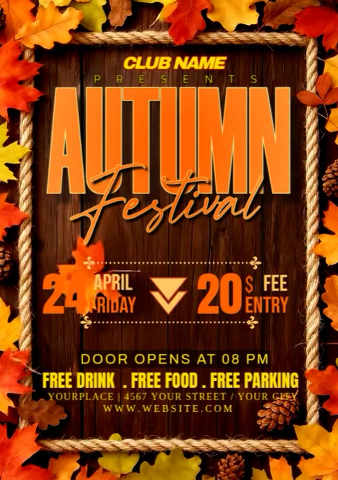 Brown Joyful Autumn Festival A4 Template | PosterMyWall