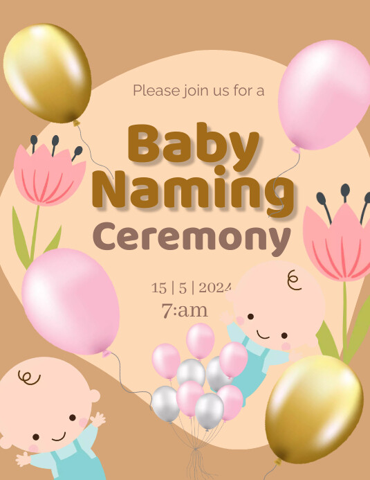Brown Joyful Baby Naming Ceremony Gras Graphi Template | PosterMyWall