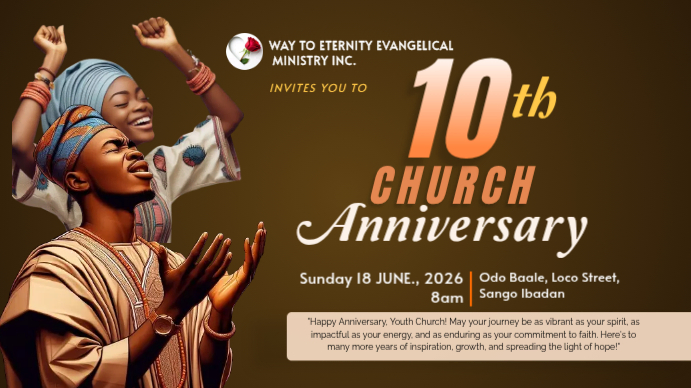 Brown Joyful Church Anniversary YouTube Thumbnail Template | PosterMyWall