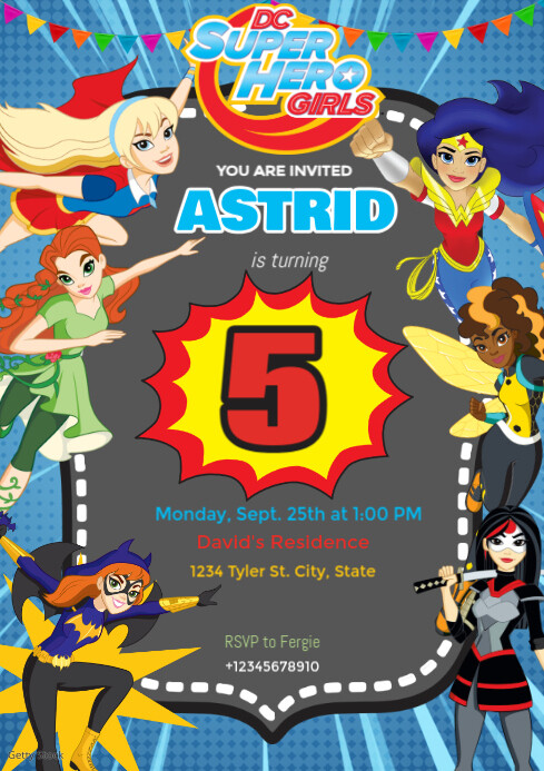 Brown Joyful Dc Super Hero Girls Birthday A4 Template | PosterMyWall