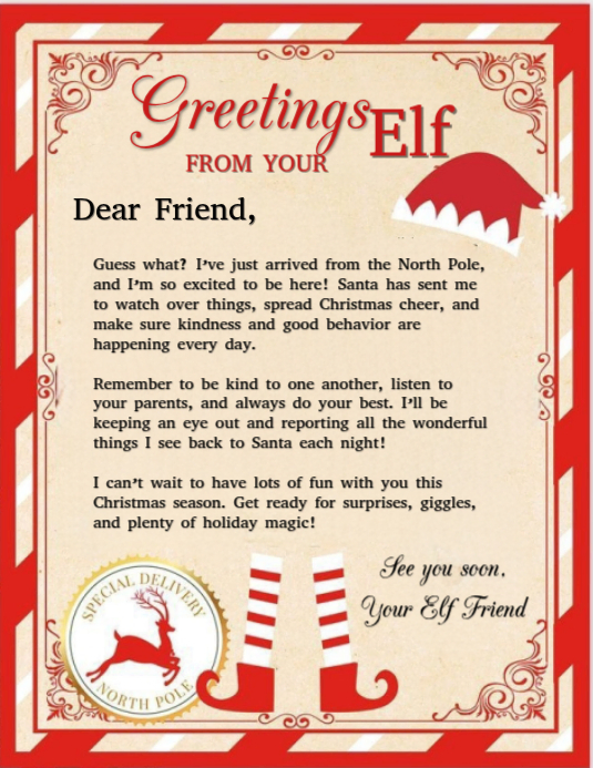Brown Joyful Elf On The Shelf Arrival Printable For Kids Flyer (us ...