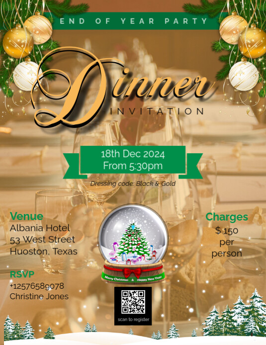 Brown Joyful End Year Dinner Invitation Flyer (us Letter) Template ...
