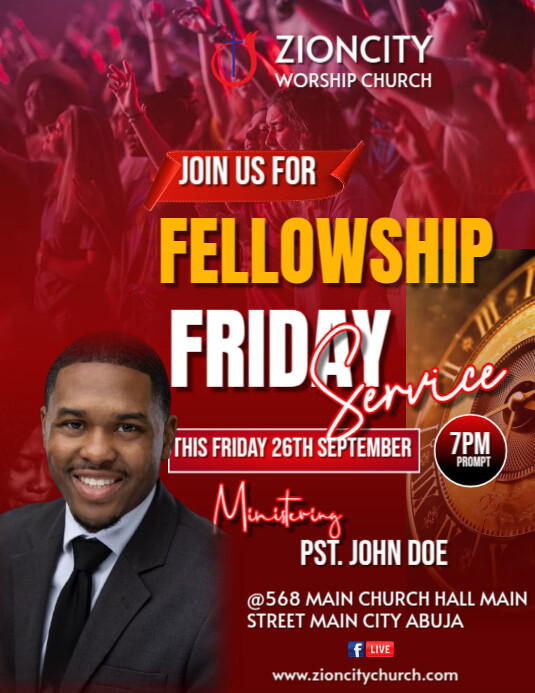 Brown Joyful Fellowship Friday Service Flyer (us Letter) Template ...