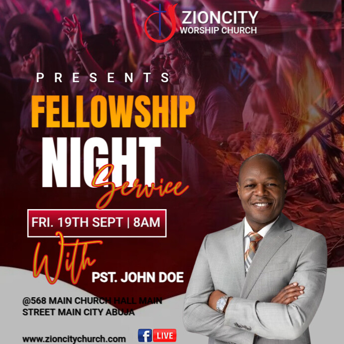 Brown Joyful Fellowship Night Service Instagram Post Template ...