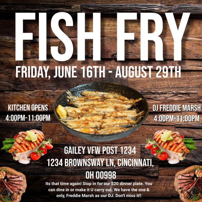 Brown Joyful Fish Fry Flyer Instagram Post Template | PosterMyWall