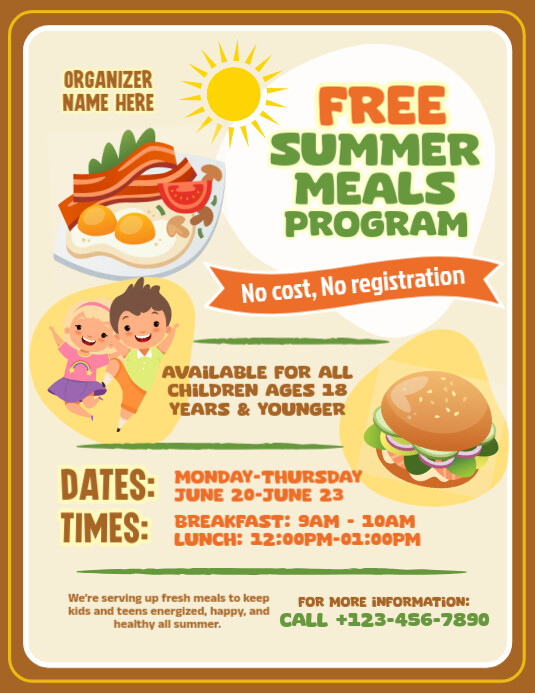 Brown Joyful Free Summer Meals Program Flyer (us Letter) Template ...