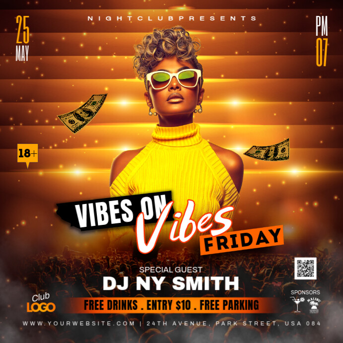 Brown Joyful Friday Good Vibes Night Party Flyer Instagram Post ...