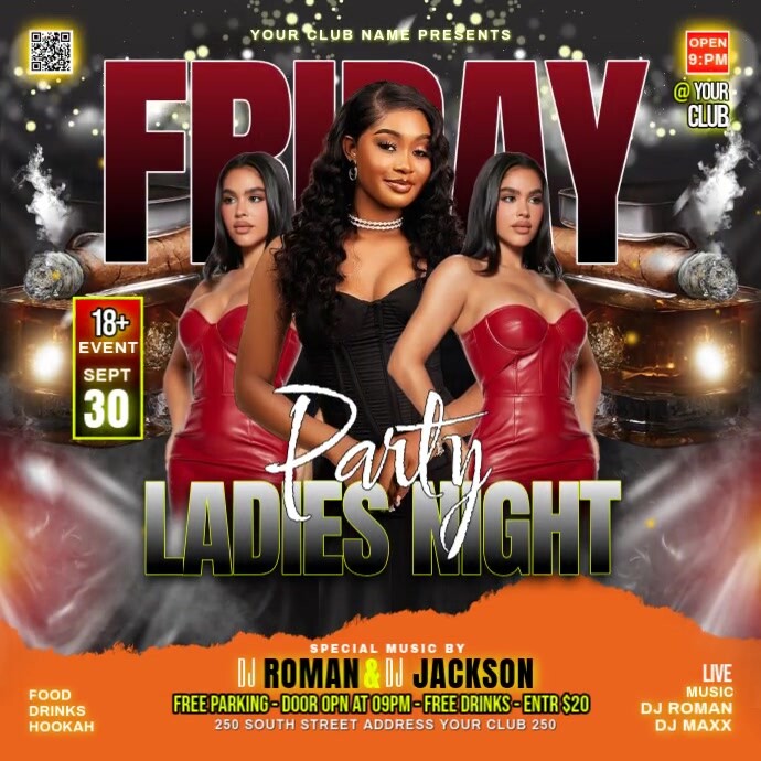 Brown Joyful Friday Ladies Night Party Party Flyer Square (1:1 ...