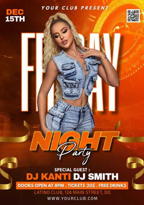 Brown Joyful Friday Night Party A4 Template | PosterMyWall